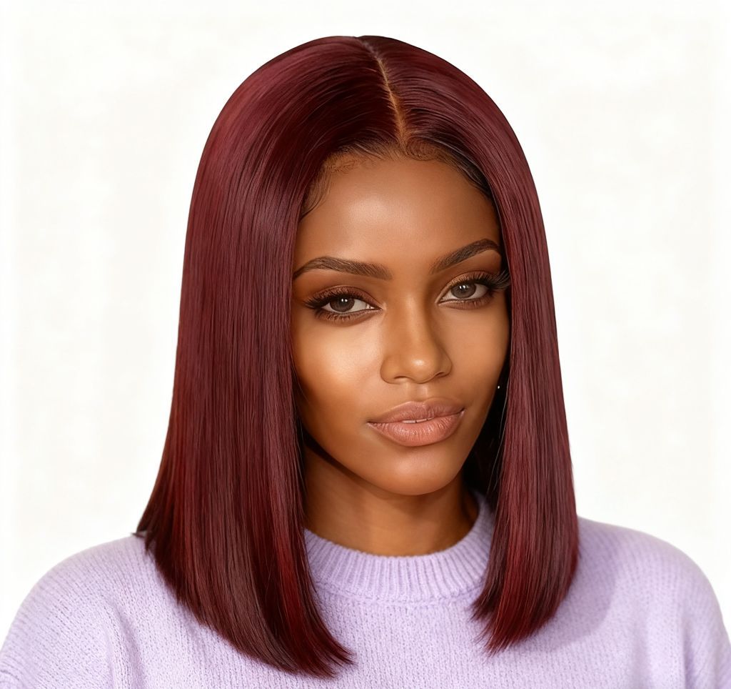 Geebuy 14 Inch Straight Maroon Wig Burdundy 99J Color Wig Full Frontal ...