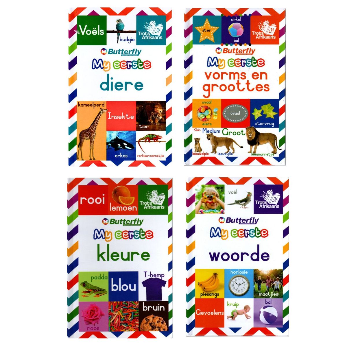 Trots Afrikaans My Eerste Boek Stel Van 4, Woorde, Kleure, Diere en ...