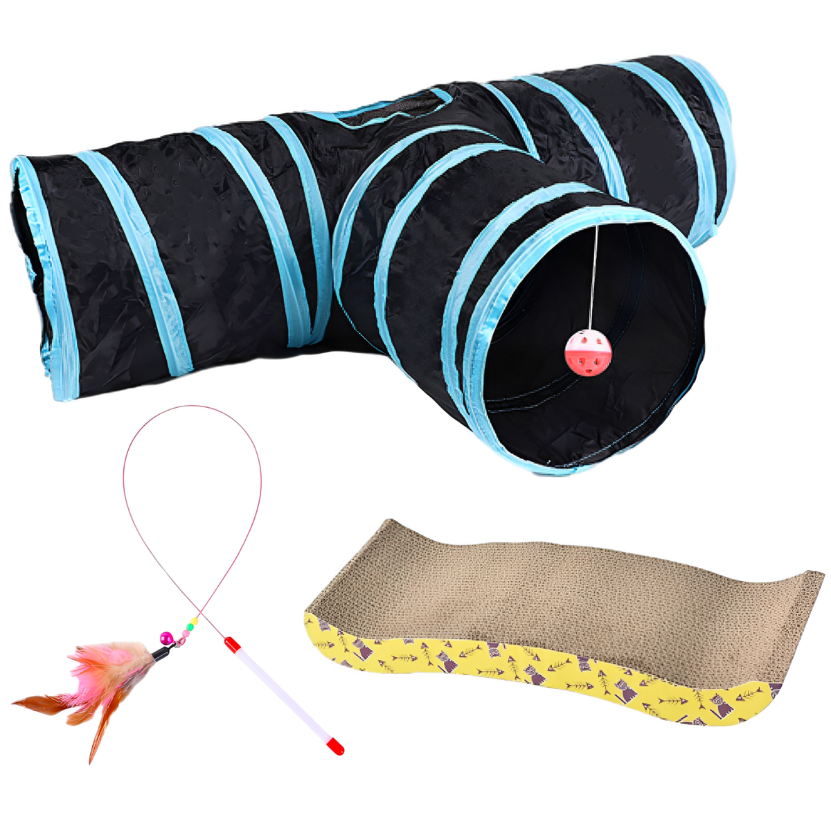 3Pcs Cat Tunnel Wave Shaped Cat Scratching Pad Cardboard Cat Teaser ...