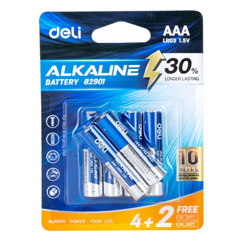 Deli - Alkaline Battery AAA 1.5V 4+2pcs - 6 Batteries x 12 Pack | Shop ...