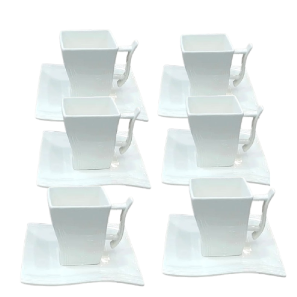 Square Shaped Porcelain Harmony 12-Piece Cup and Saucer Set | Shop ...