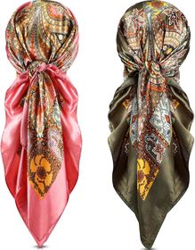 2 Piece 35 Inch Silky Head Scarf Large Square Neck Scarf Satin Scarf ...