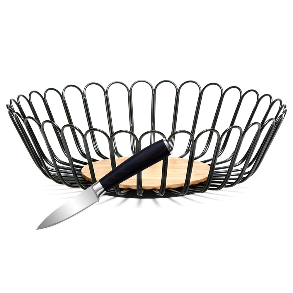 Metal Wire Modern Large Fruit Bowl Including Kitchen Knife - 2 Piece ...