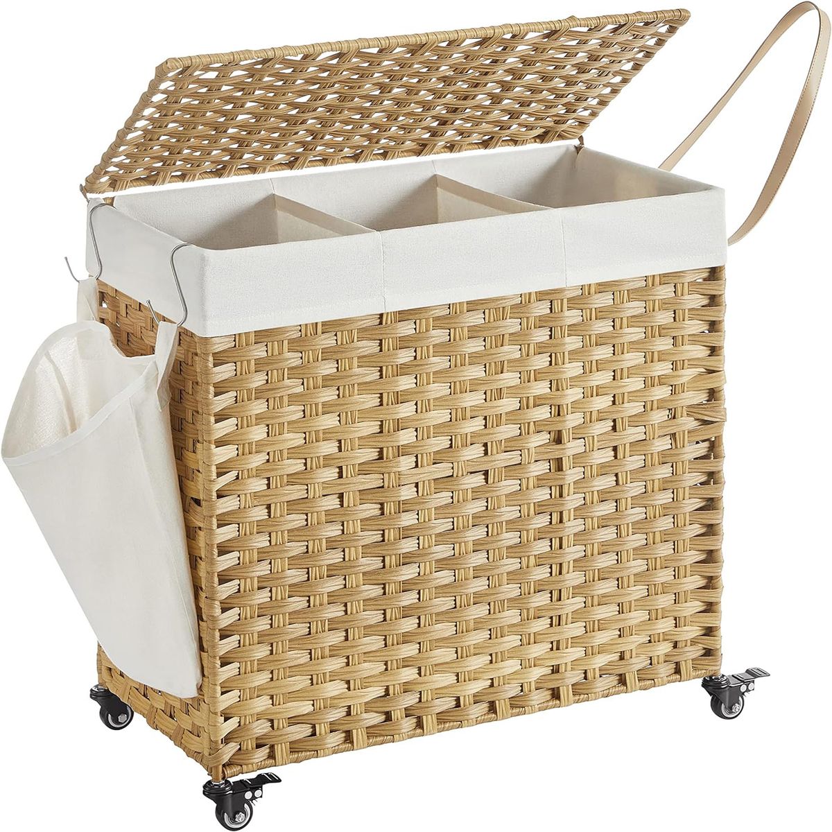 140L Laundry Hamper - 3 Compartments, Lid & Rolling Wheels | Shop Today ...