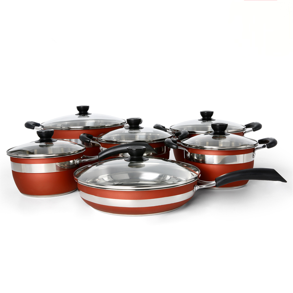 C&E 12-Piece Stainless Steel Cookware Set - 18/20/22/26cm, Double ...