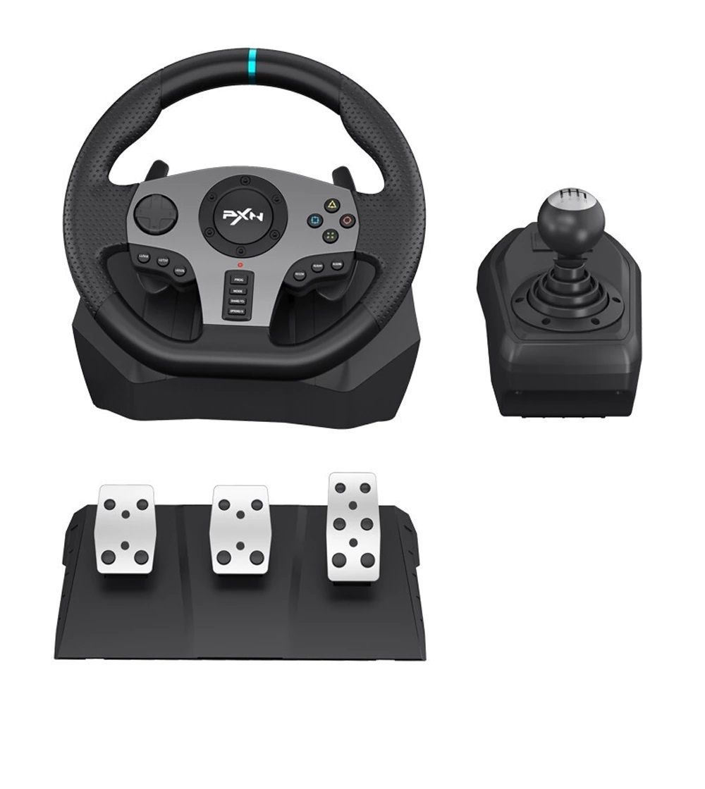 Gaming Steering Wheel USB -900 degree with 3 Pedals and Gear Shifter V9 ...
