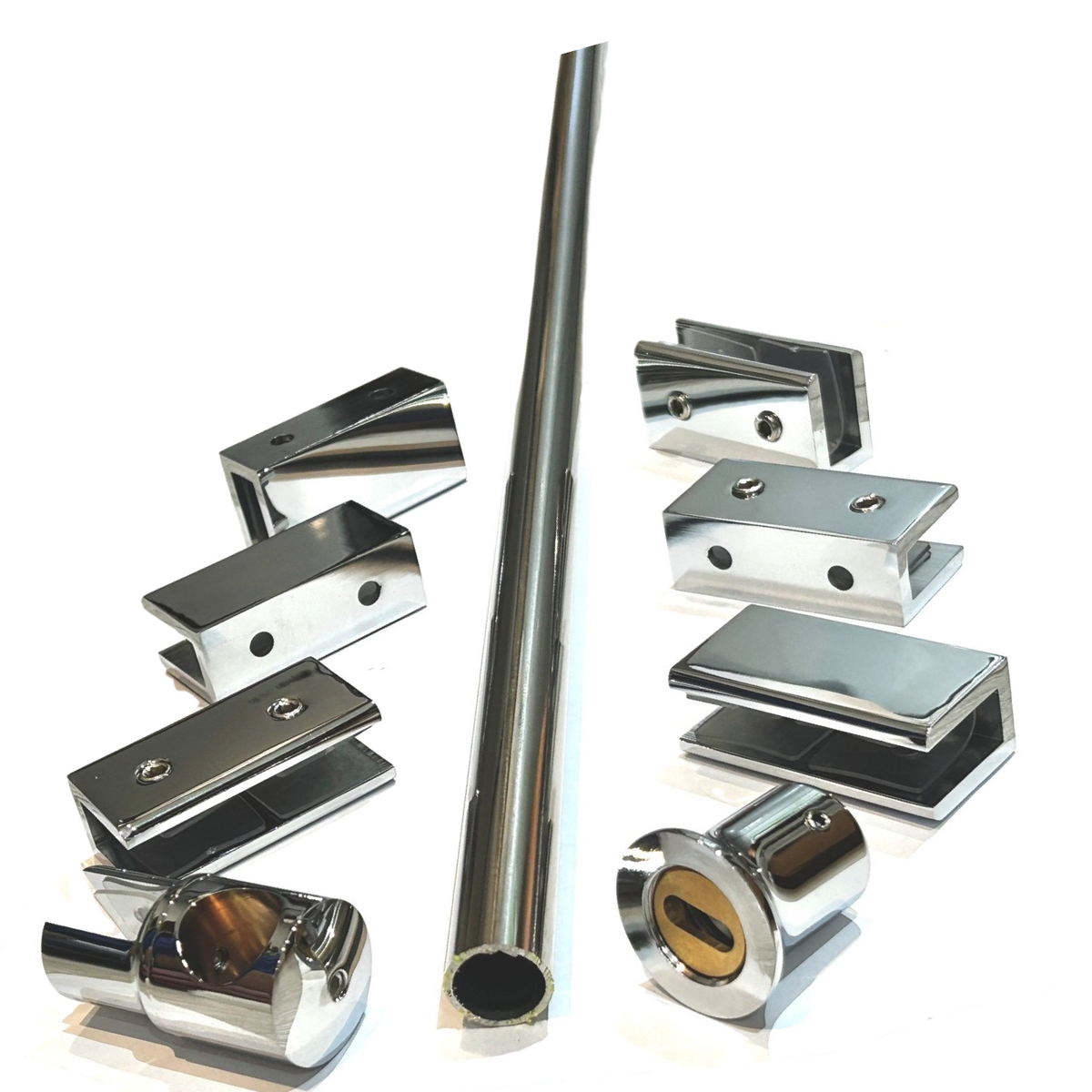 Shower Glass Stabilizer Set-6cm Non-Drilling Clamps, 1m Tube, Brackets ...