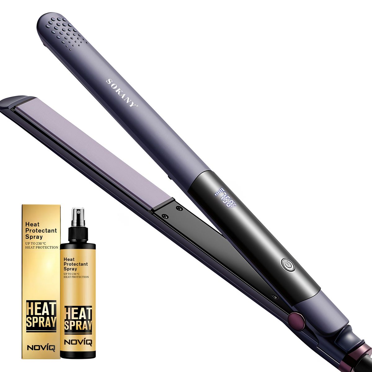 SOKANY Professional Hair Straightener Max Heat + NOVIQ Heat Spray 250ml ...