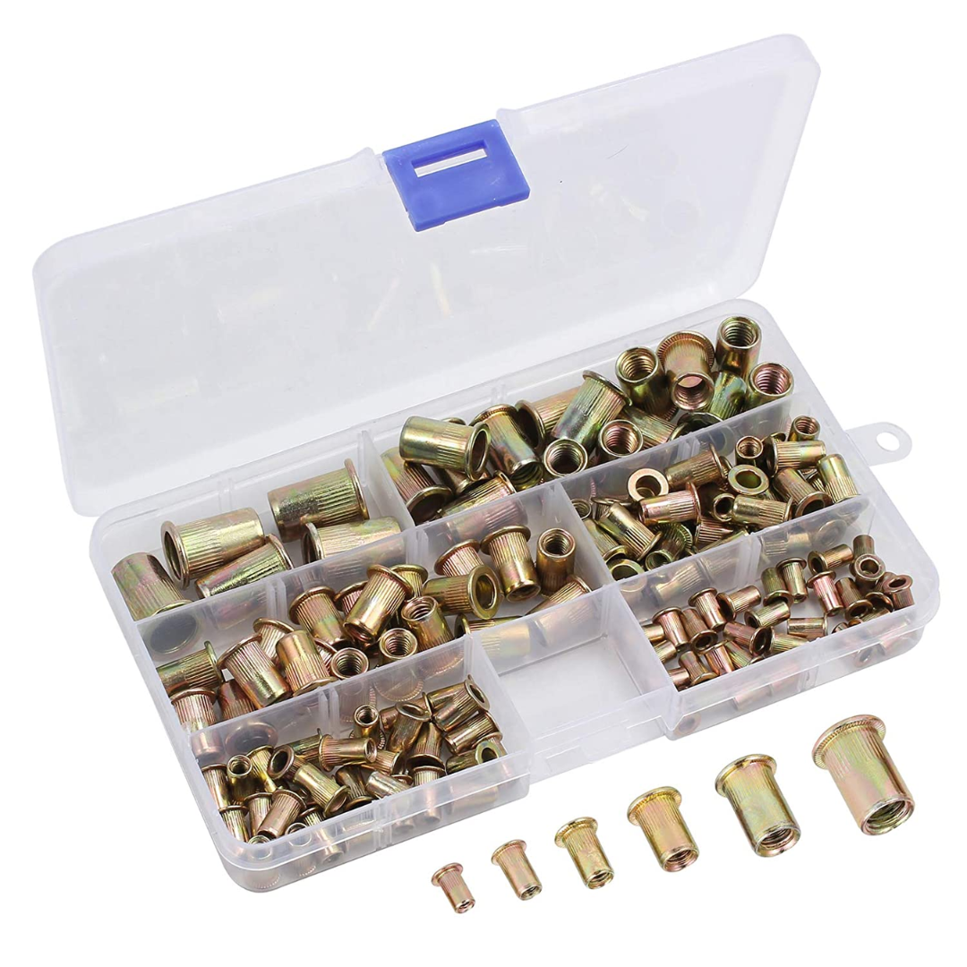 Steel Yellow Zinc Plated Threaded Rivet Nut Inserts Kit - 150 Pieces ...