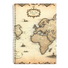 Vintage World A4 Notebook Spiral and Lined Maps Graphic Notepad Present ...