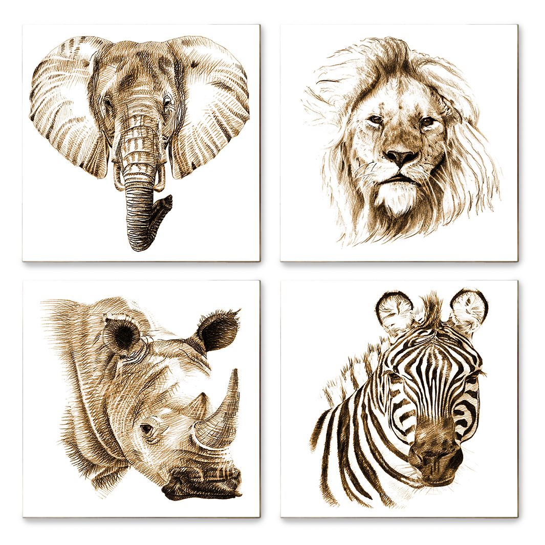 Cape Art Birch Block 4 Piece Collage Safari Animal Sketches | Shop ...