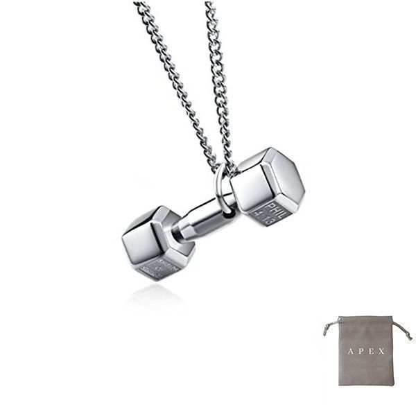High Qaulity Silver Dumbbell Gym Workout Necklace for Men with Apex ...
