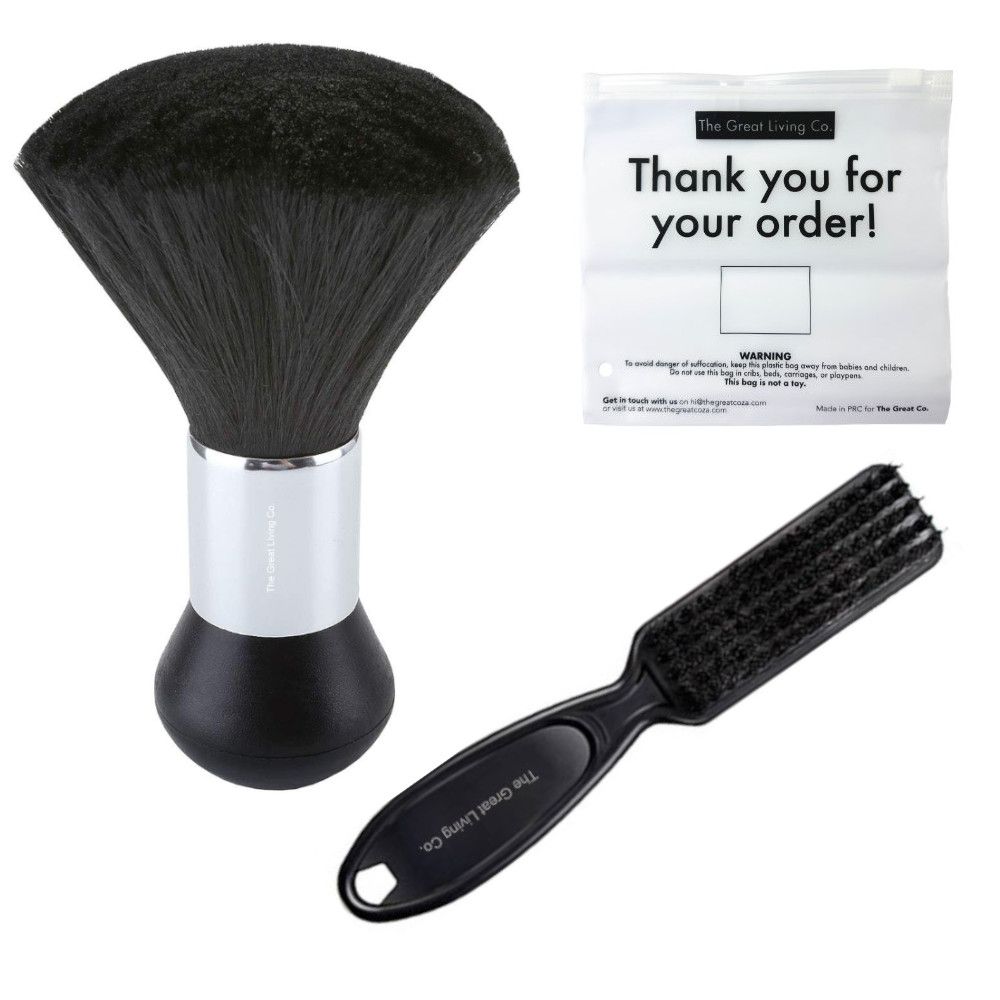 Pro Barber Neck Duster & Barber Fade Brush Set with Zipper Bag For ...