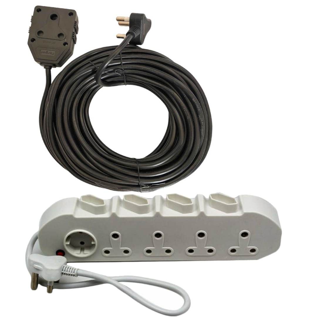 9 Way Multi Plug Power Adaptor & Black 20m Extension Cord | Shop Today ...