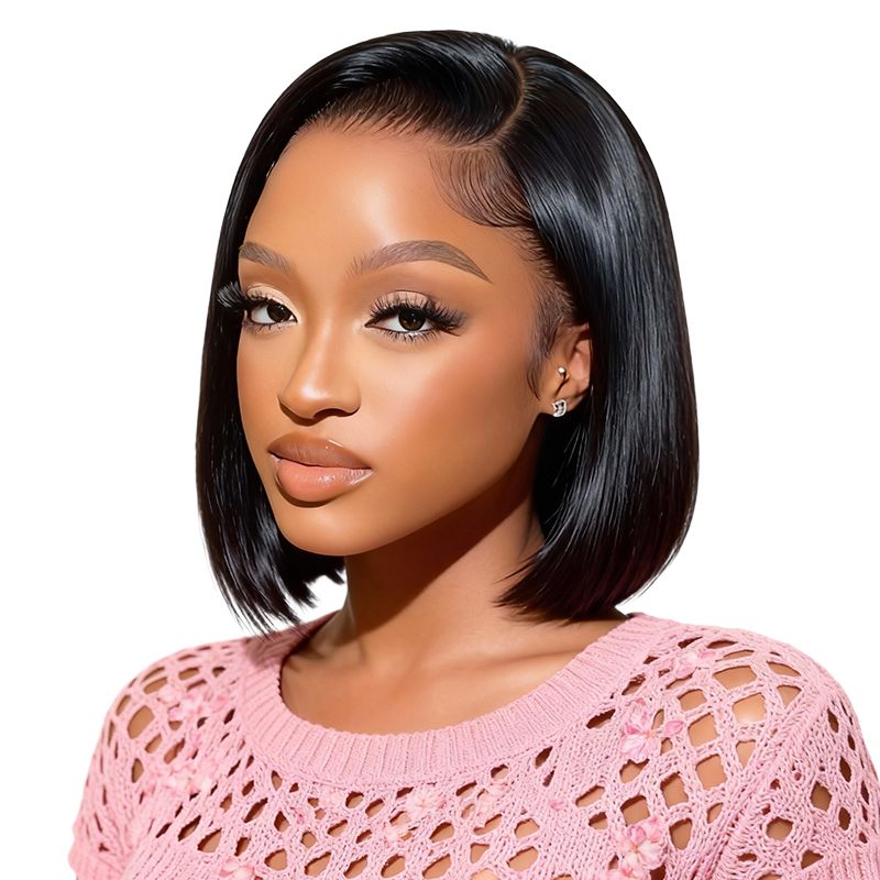Black In Bob Wig Straight Full Frontal Wig 8" can part any way Glueless ...