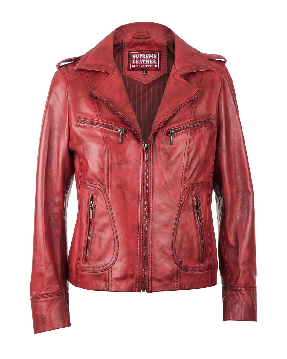 Lady Jane Slim ( Ox-Red) Fit 100% Nappa Leather Jacket | Shop Today ...