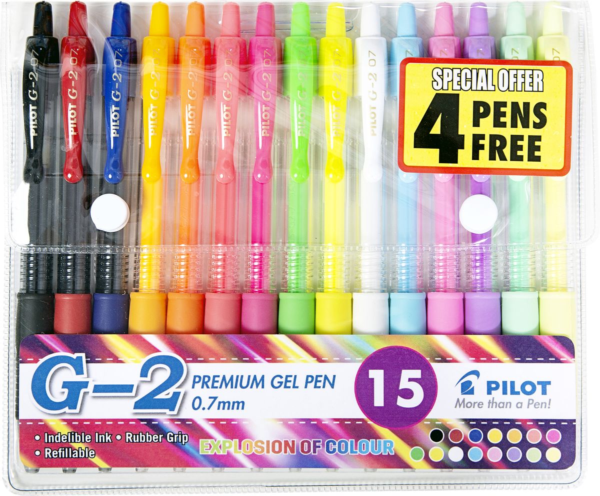 Pilot G-2 0.7 Gel Retractable Pen - Wallet of 15 Fashion Colours | Shop ...