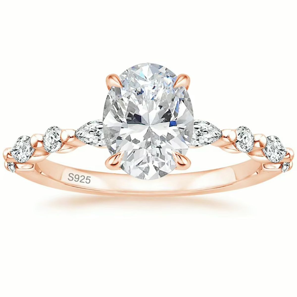 Rings Somen 925 Oval Wedding Rings Solitaire Halo - Rose Gold | Shop ...