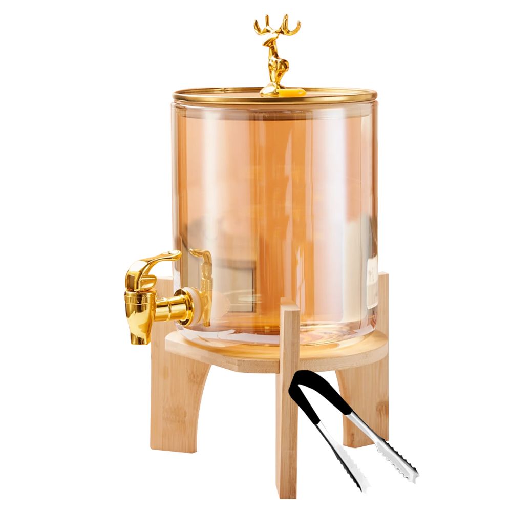 Amber Color Detox Water Dispenser with Wooden Stand with Ice Tongs ...