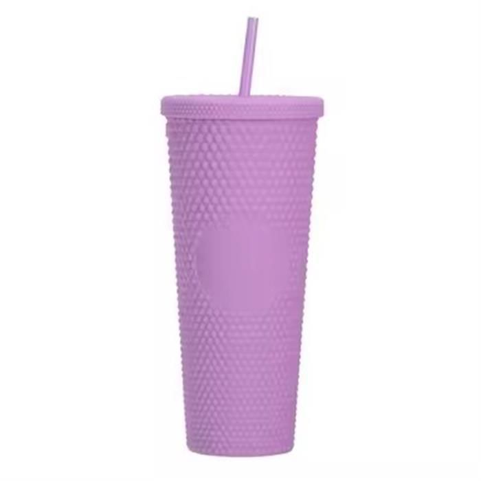 Double Wall Plastic Insulated Crystal Grid Matte Tumbler Cups With ...