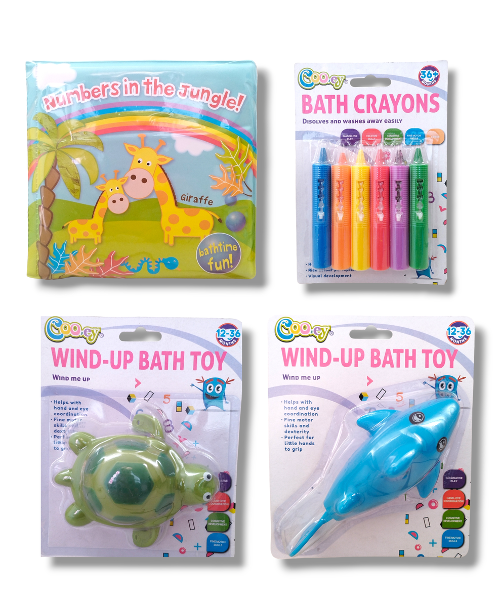 Cooey Baby Bath Toys Set - Bath Crayons, Bath Book, Wind-up Turtle ...