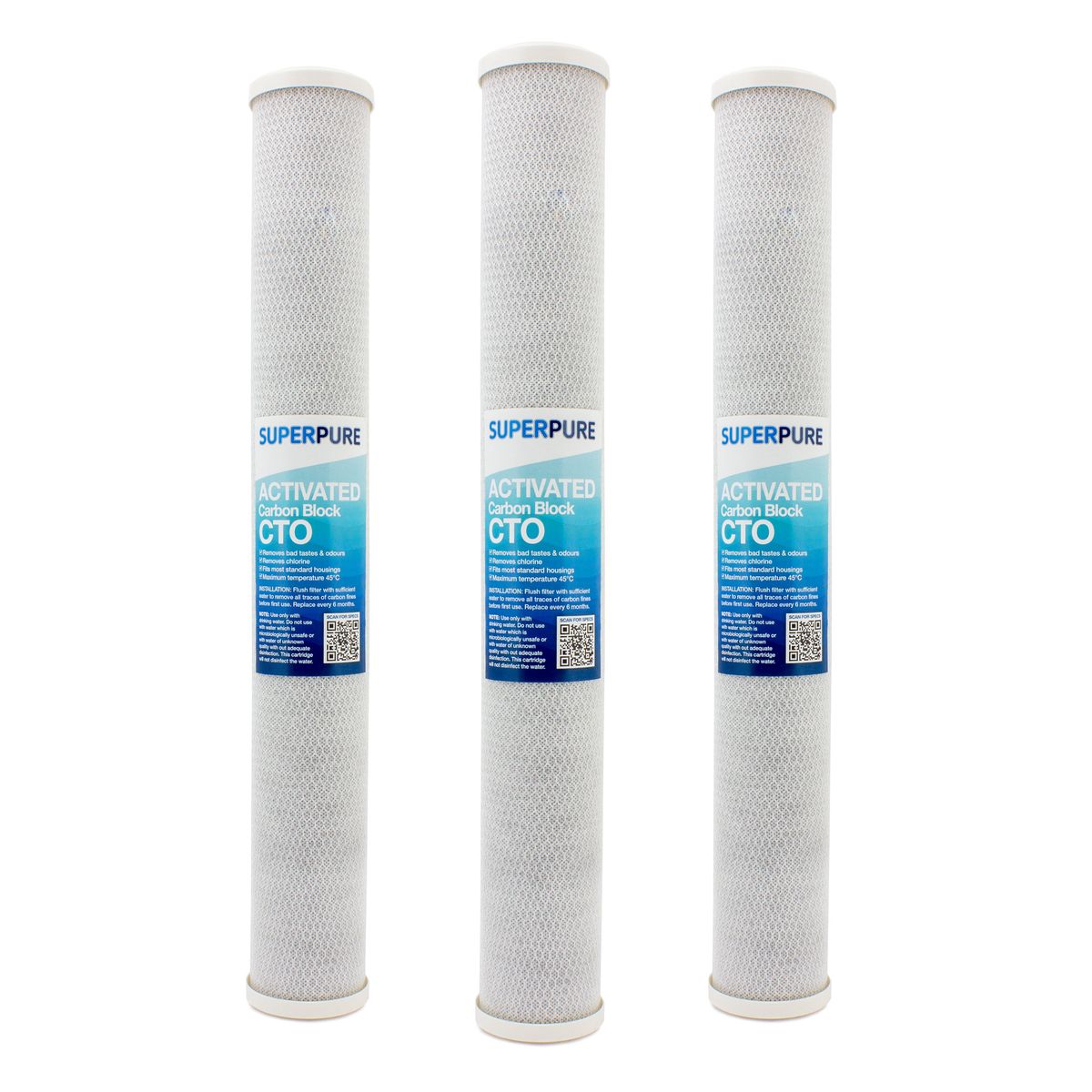 SUPERPURE 20 inch Simline Activated Carbon Block CTO Water Filter (3 ...