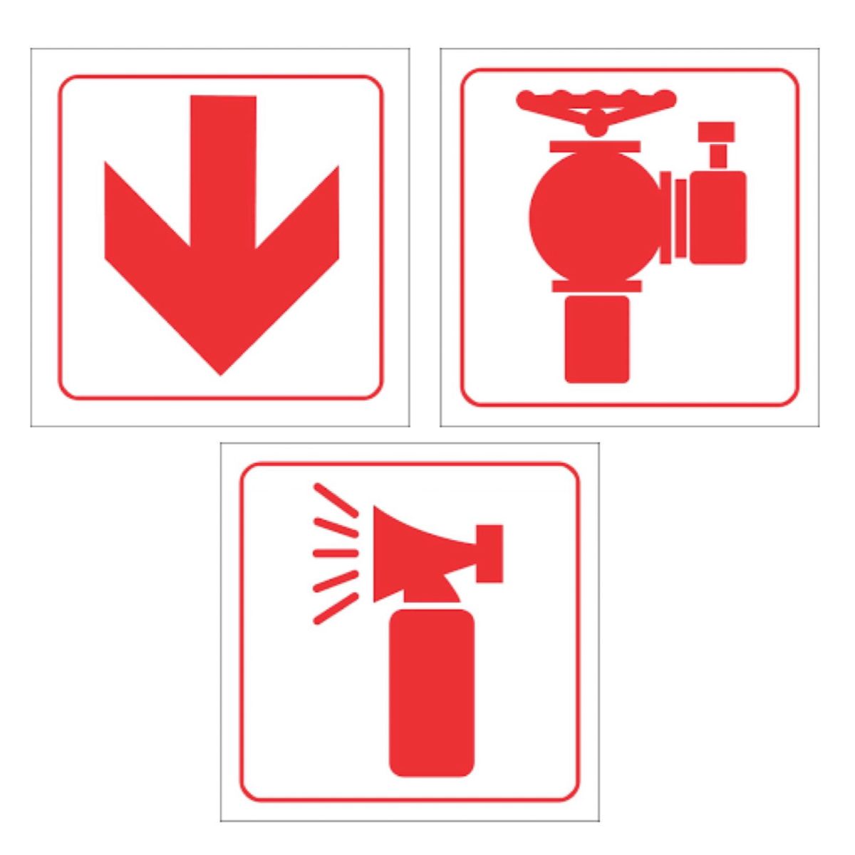 Safety Signs - 3 Piece - Direction Arrow , Fire Hydrant, Handheld Alarm ...
