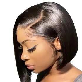 Short Bob Wig Straight 13x4 Brazilian Hair Glueless Lace Front Wig 8in ...