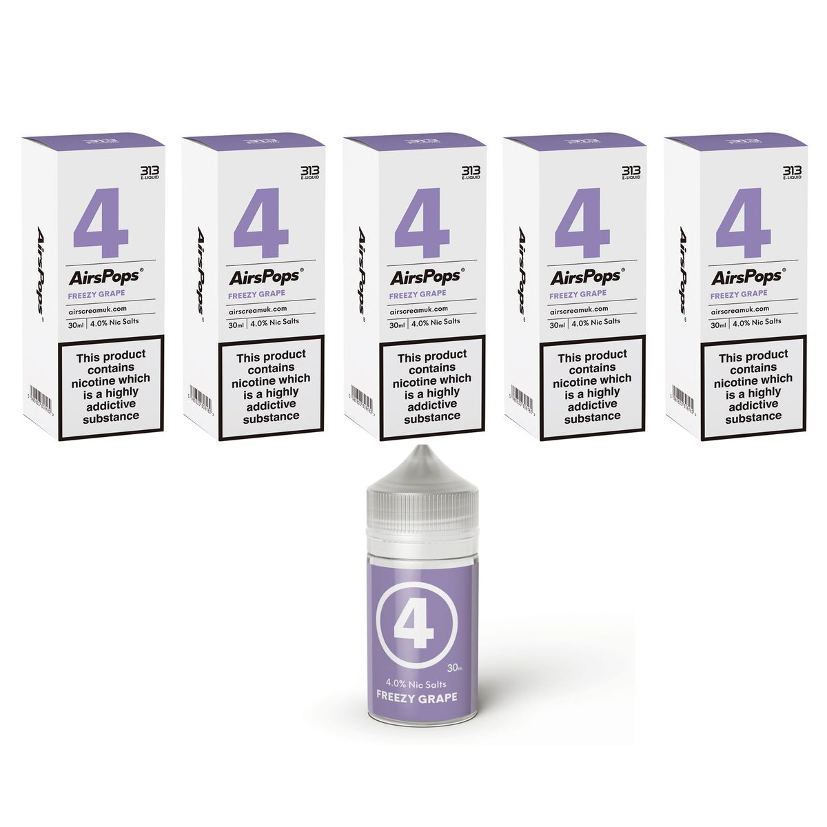 Airscream 5 Pack - E-Liquids - Freezy Grape - 30ml - 4% Nic Salts ...