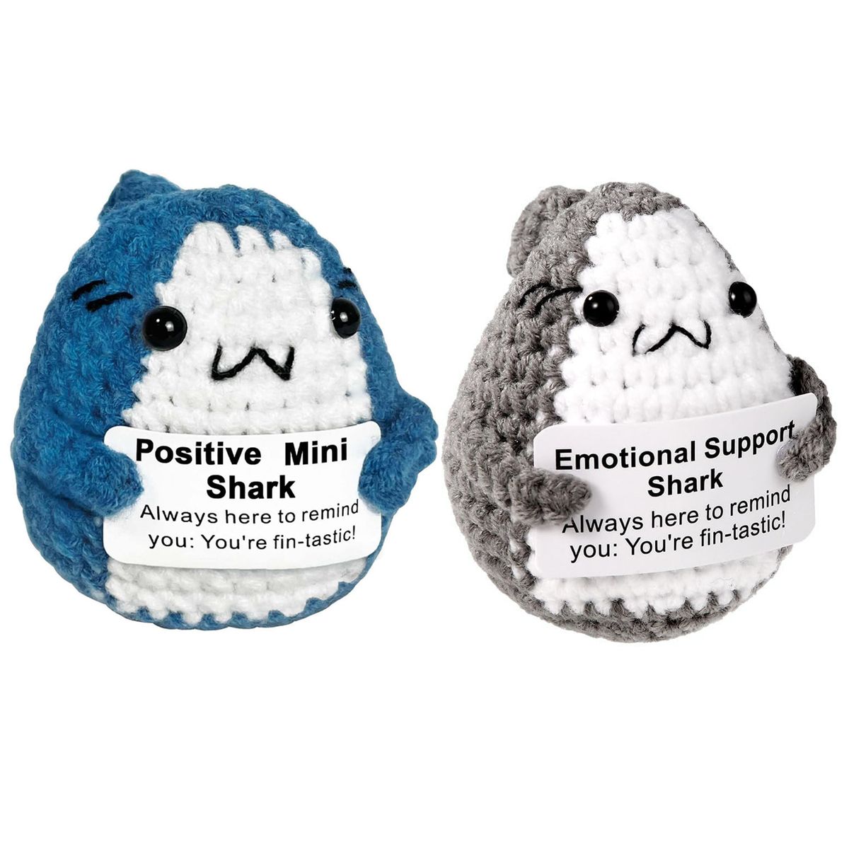 2 Pack Mini Funny Positive Shark Cheer Up Gift Toy Knitted Crochet ...