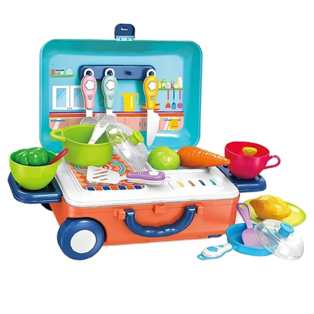 Simulation Kitchen Play Set Food Cutting Tool And Fruit Toy Suitcase