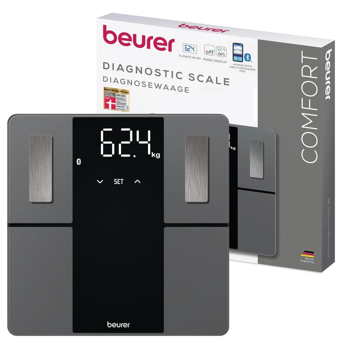 Beurer Diagnostic Scale BF 500 BT +App: BMI, Body Fat, Muscle, Water ...