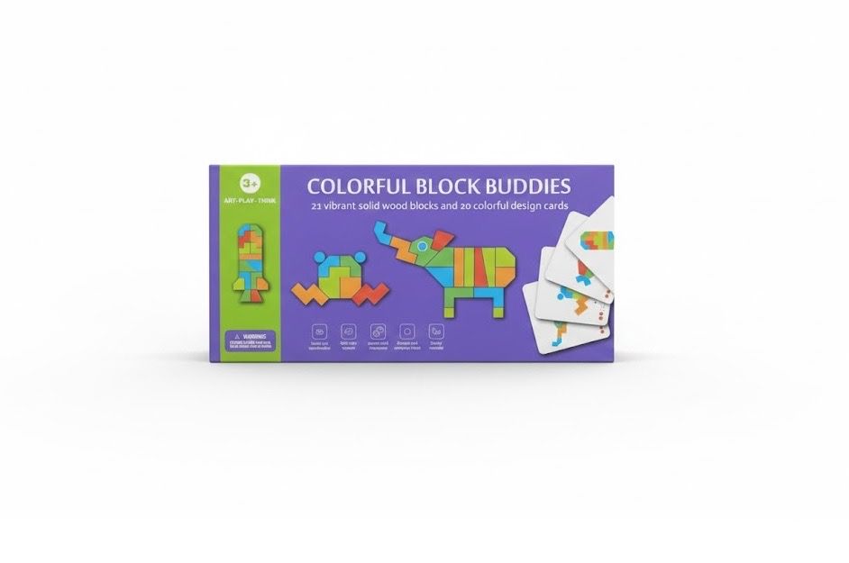 Colourful Block Buddies Wooden Building Set - 21 Pieces with Design ...