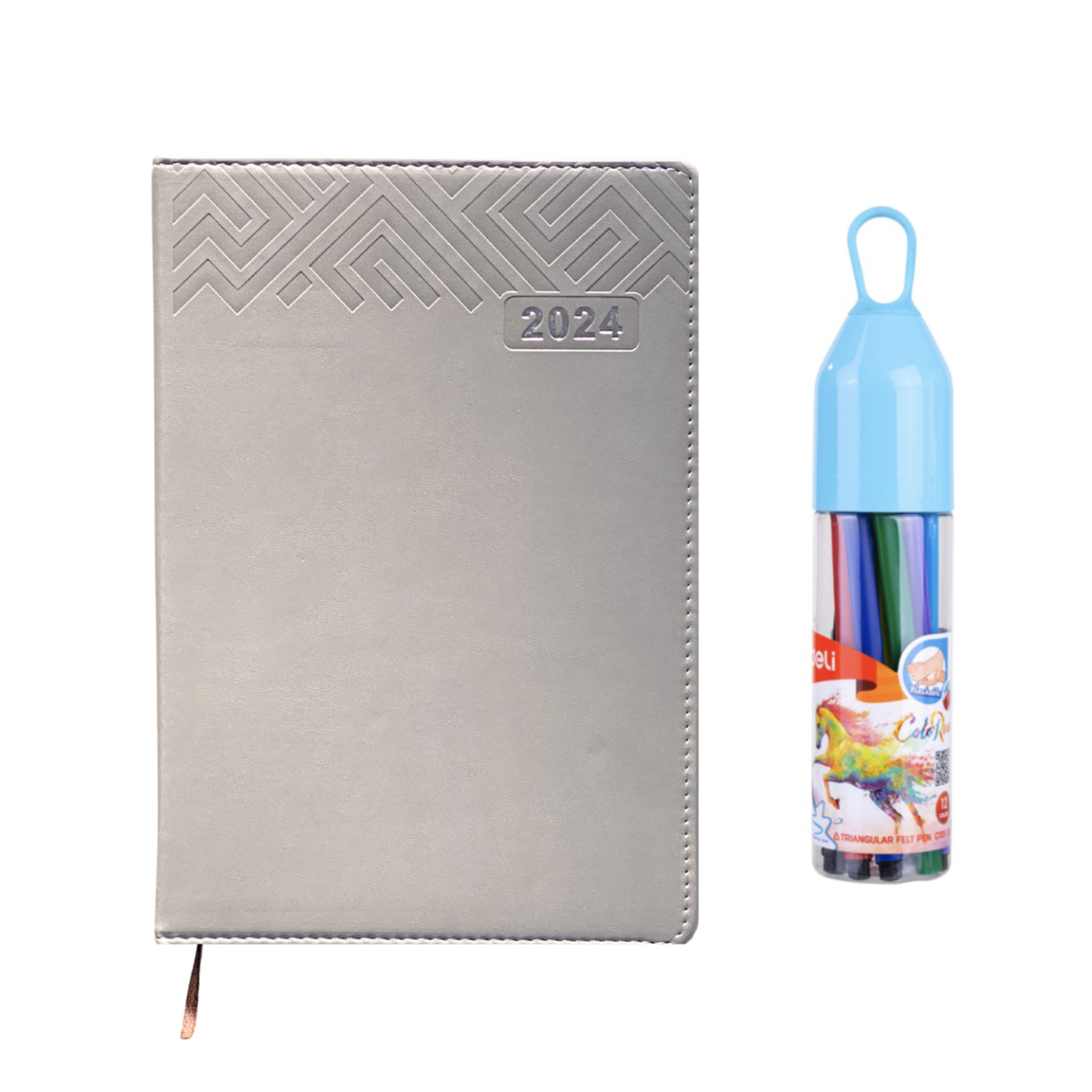 Contemporary Faux Leather A5 2023 Diary & Planner & 12 Felt Tip Marker ...