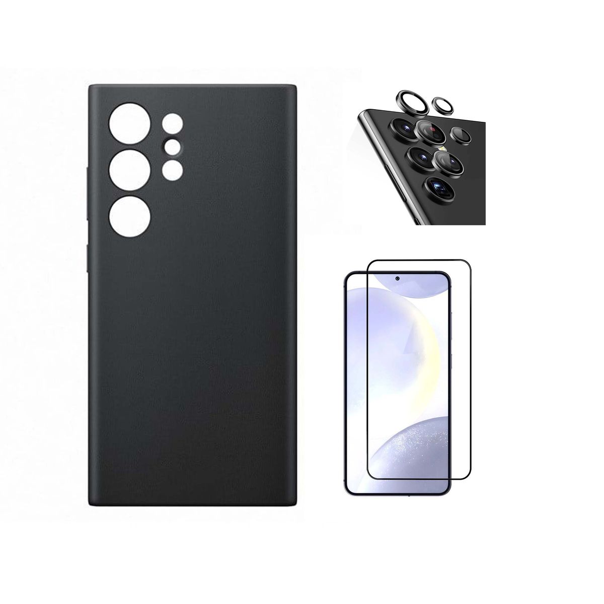 Samsung S Series -Black Silicon Cover + Camera Protector + Screen ...