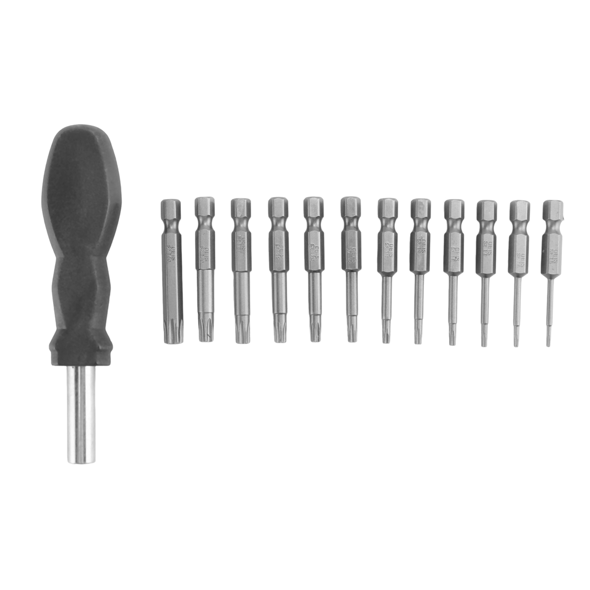 12 Pack Torx Head Set 1/4 Inch Hex Shank T5-T40 Star with 1 Handle ...