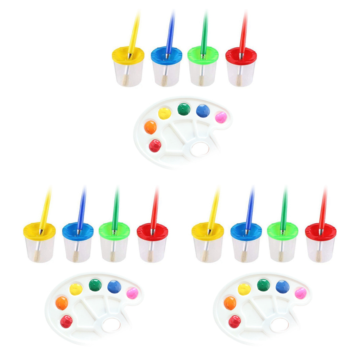9 Pcs No Spill Paint Cups With Paint Brushes And Paint Tray Palette ...