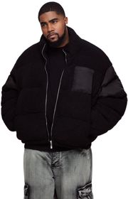 boohooMAN - Men's Plus Size Borg & Nylon Funnel Neck Puffer Jacket ...