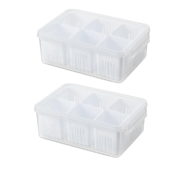 6 Grid Food Vegetable Fruit Storage Box Fridge Organizer - Pack Of 2 ...