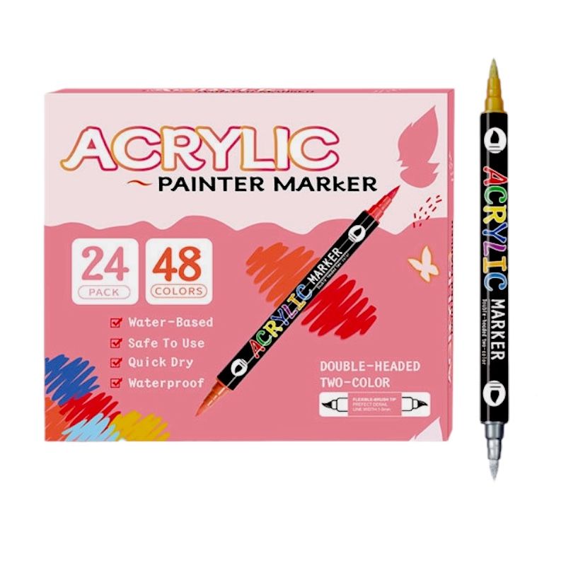 24-Pack 48 Color Dual-Tip Acrylic Paint Marker Set - 2 Colors Per Pen ...