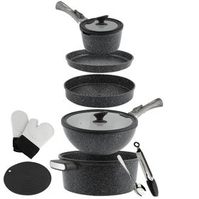 14 - Piece Die Caseting Stackable Minimalist Non-Stick Cookware Set ...
