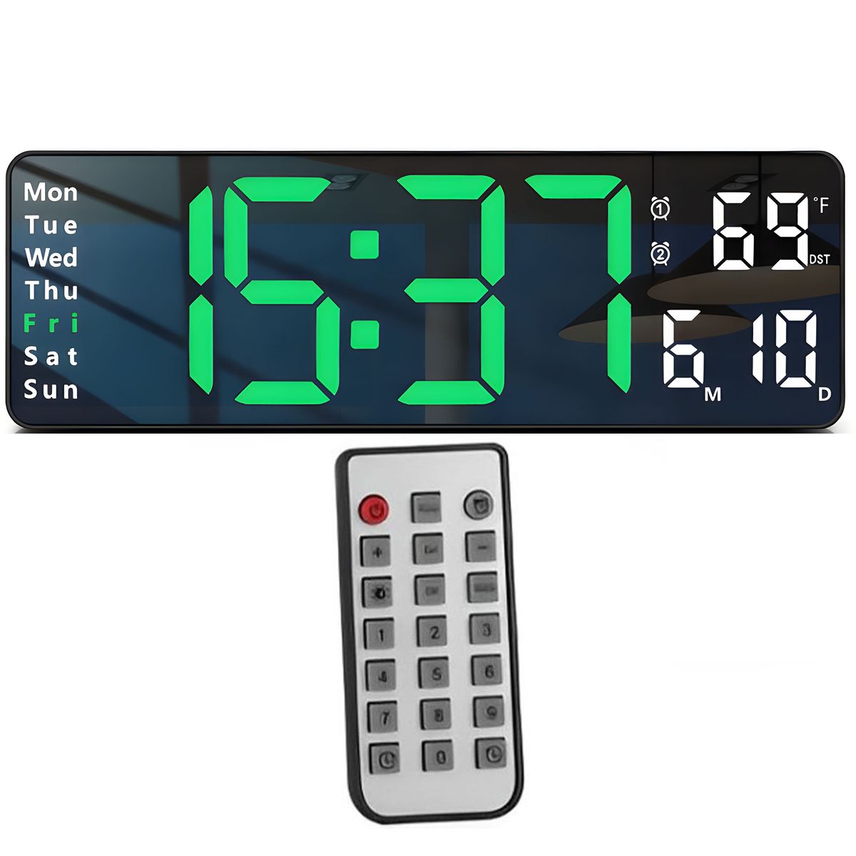 Large Digital LED Oversized Wall Clock With Date & Temperature Alarm ... Large Digital LED Oversized Wall Clock With Date & Temperature Alarm ...