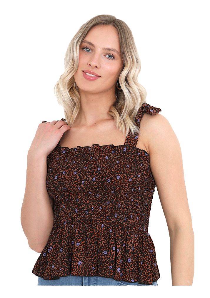 Brave Soul Floral Print Strap Top - Orange / Blue - XS | Shop Today ...