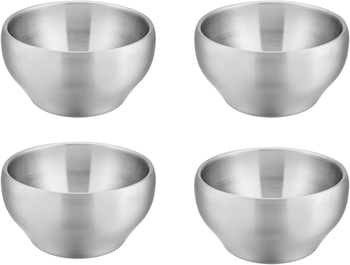 HOMGEM 18/10 Stainless Steel Double-Wall Bowls for Kids Toddlers Metal ...