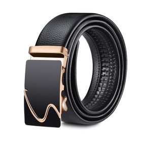 Leather Belt Men's Black Suits Ratchet Belt Metal Buckle Belt with Box ...