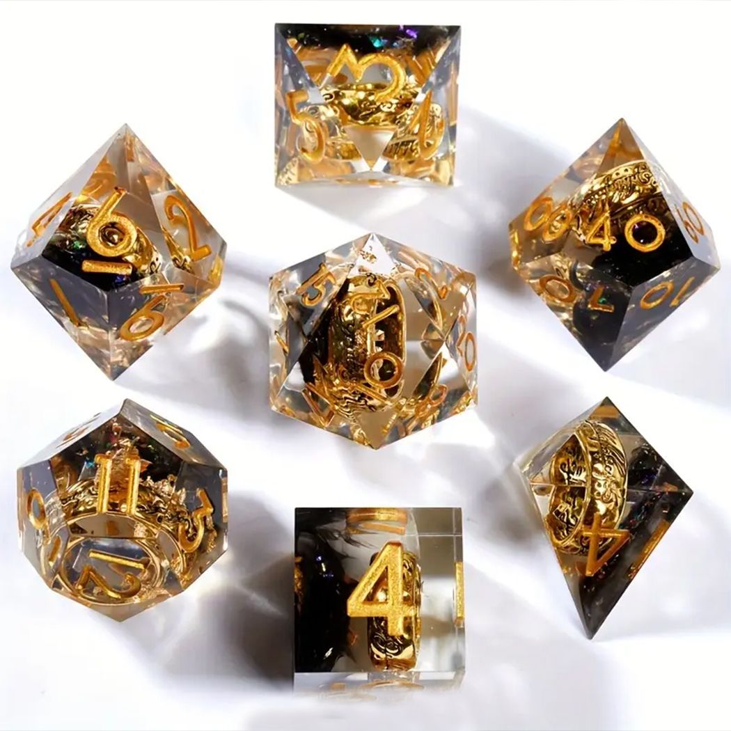 Lord of the Rings-Inspired polyhedral Dice Set (Gold & Black) | Shop ...