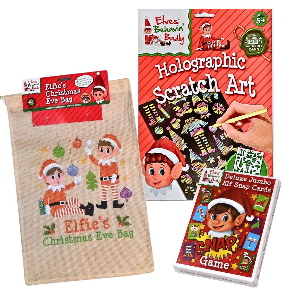 Elf on the Shelf Card game and holographic Scratch Art in a Elf Bag ...