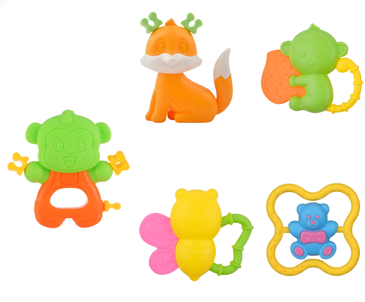 5-Piece Water Boiled Teether & Rattle Set - Soothing Baby Sensory Toys ...