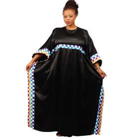 Amabhinca on Black Satin Bubu Kaftan Dress with Matching Headwrap ...