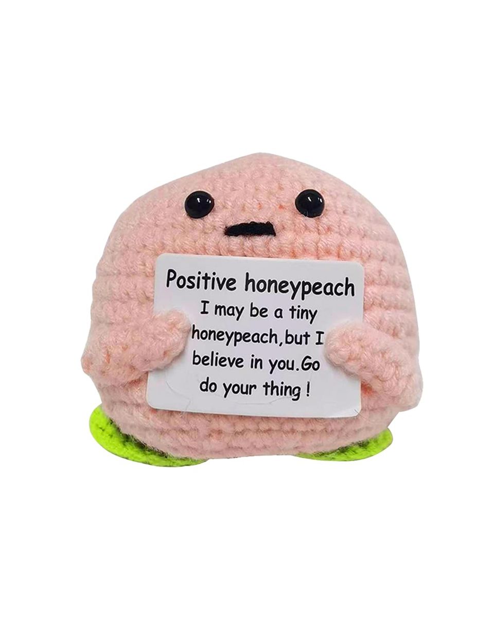 Cute Knitted Positive Peach Dolls with Encouragement Card, Birthday ...